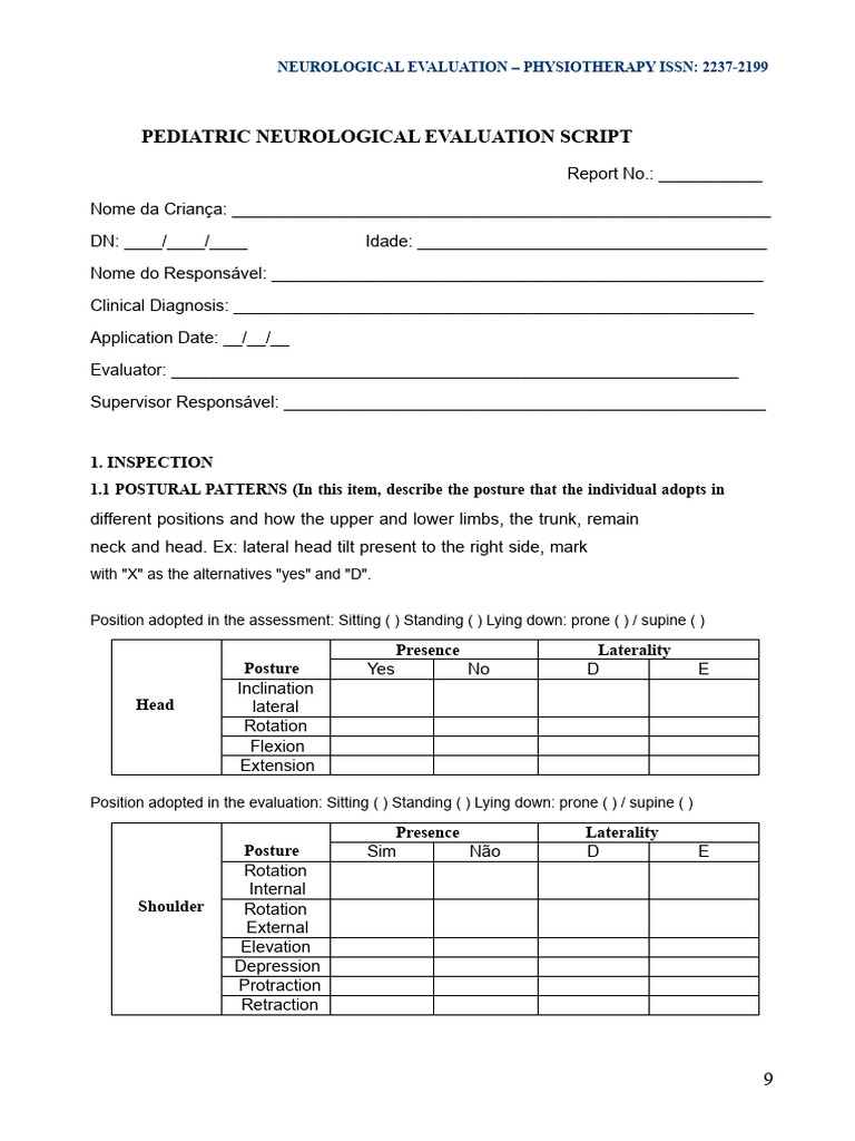 Pediatric Neurological Evaluation Form | PDF | Anatomical Terms Of ...