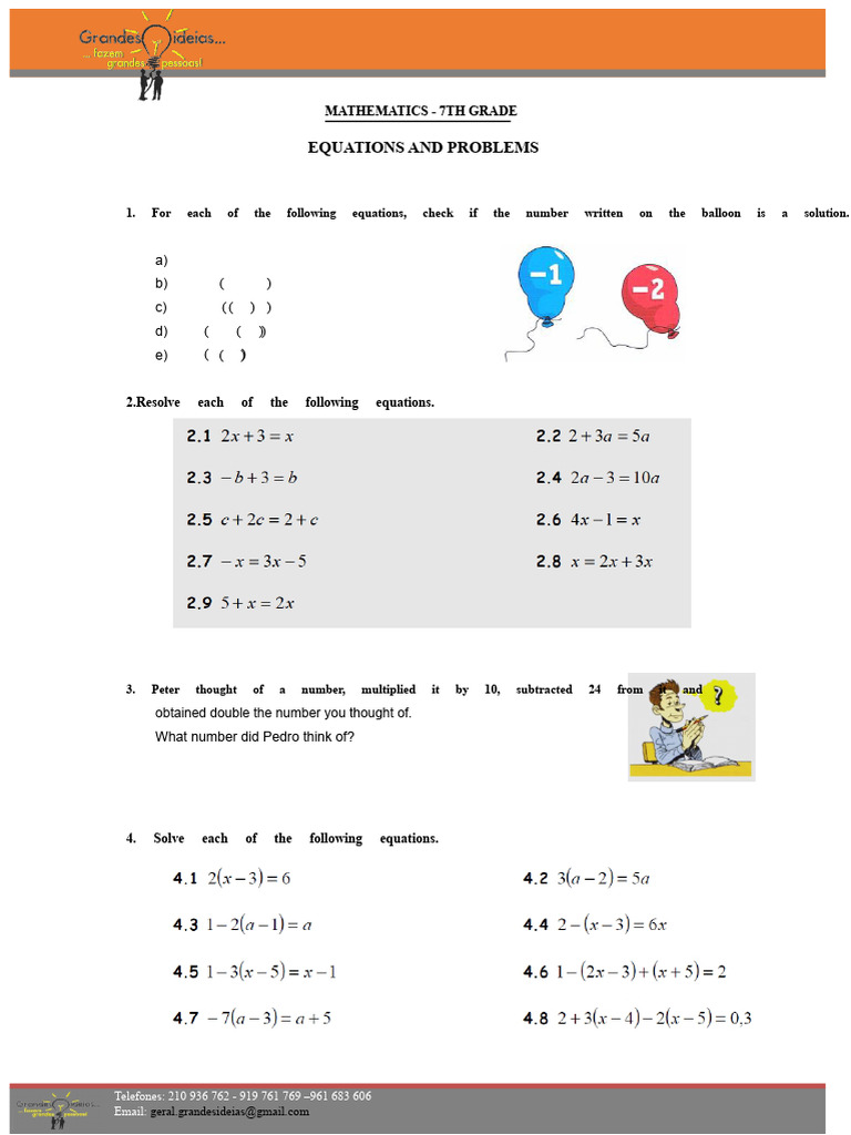 7th grade - Equations and Problems.pdf | PDF | Equations | Euclidean ...