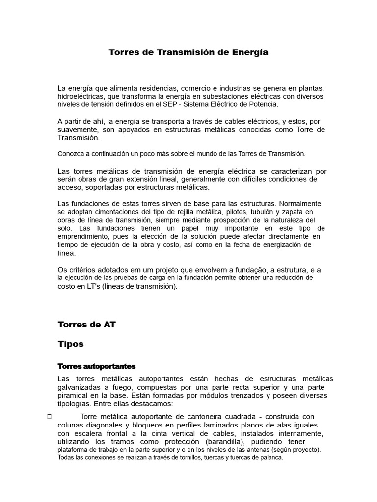 Torres de Transmisión de Energía: Tipos y Fundaciones | PDF ...