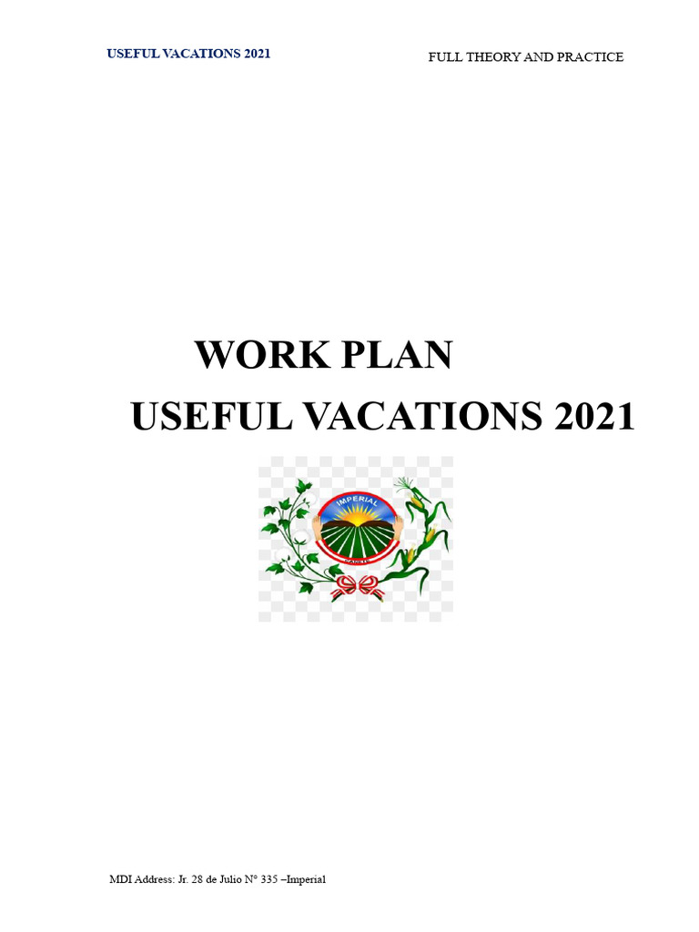 Work Plan for Communication of Useful Vacations 2021 - Teacher Hans ...
