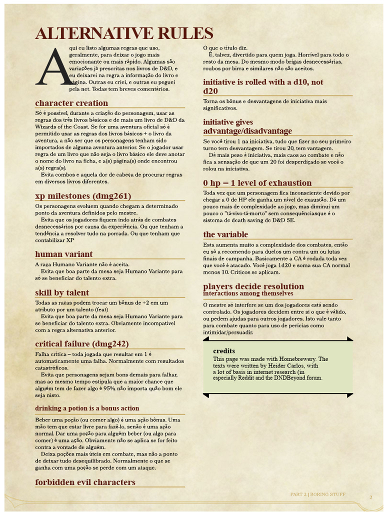 Alternative Rules For D&D 5E | PDF