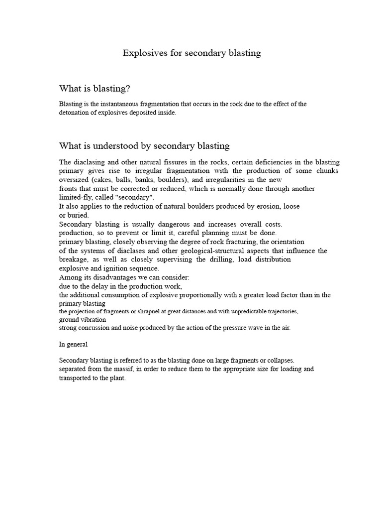Secondary Blasting Techniques Explained | PDF | Explosion