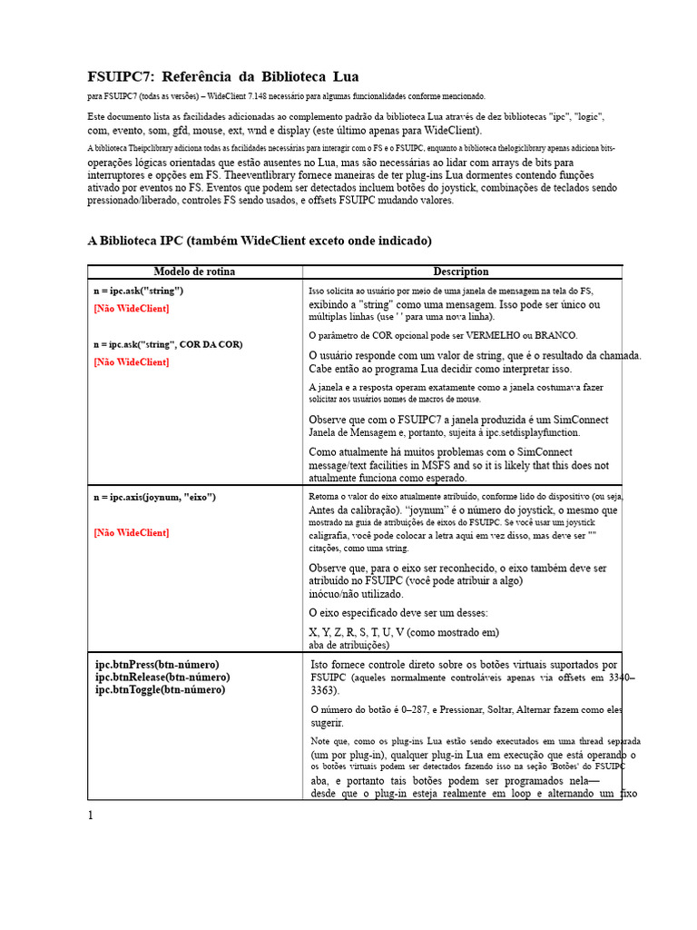 Biblioteca FSUIPC Lua | PDF | Thread (informática) | Plug-in (informática)