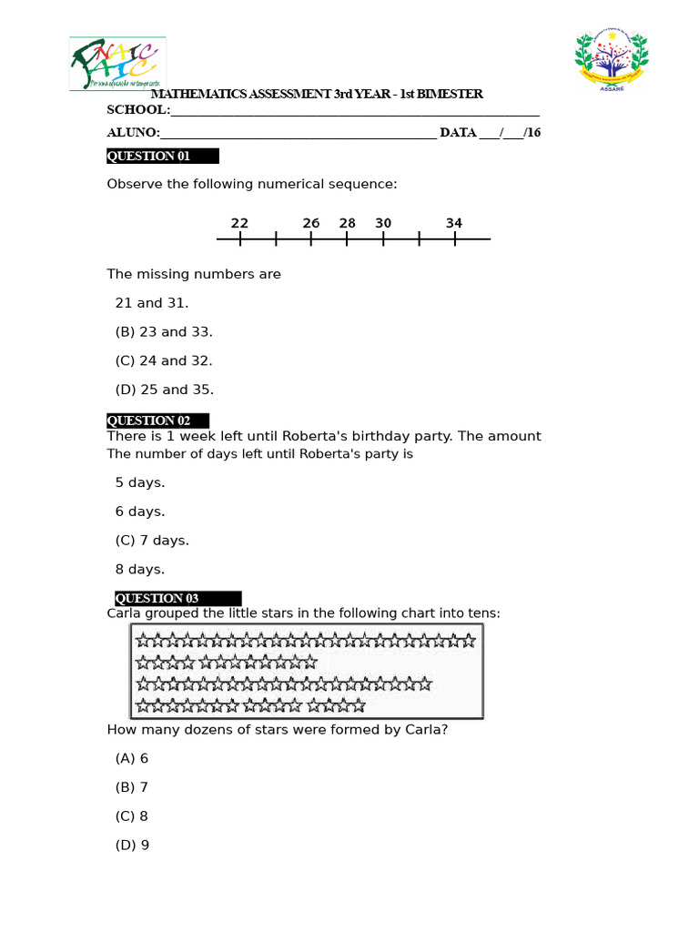 3rd Year Mathematics Assessment Guide | PDF