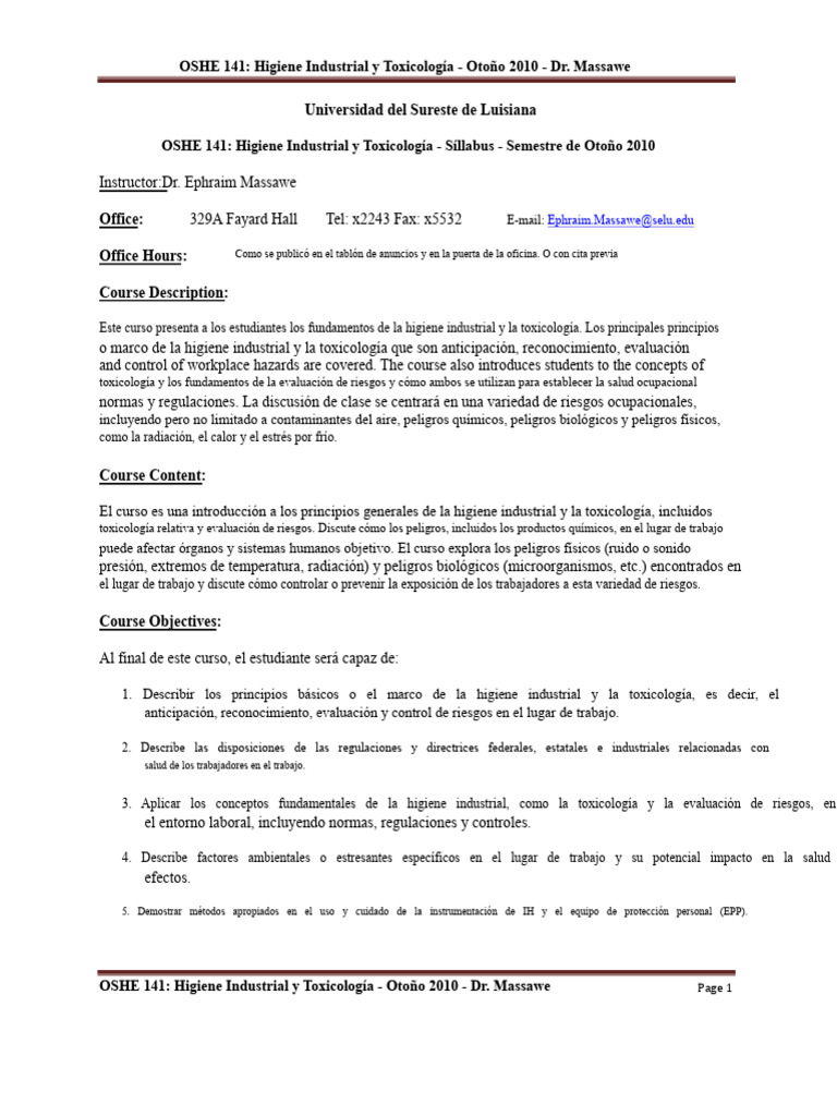 Higiene Industrial y Toxicología 2010 | PDF | Higiene Ocupacional ...