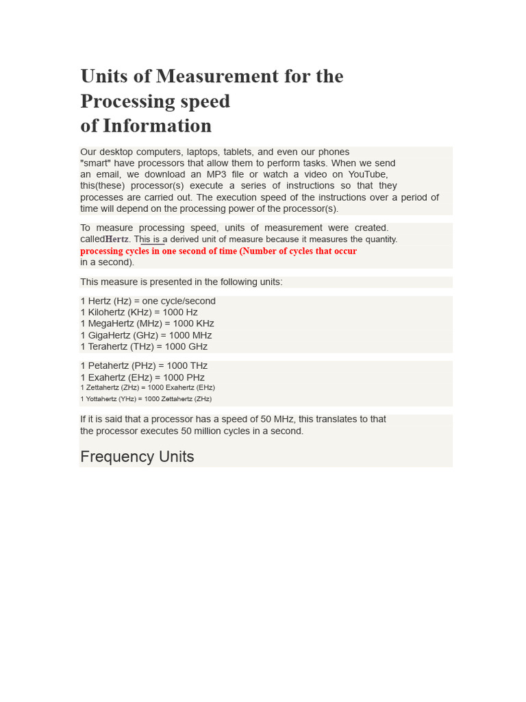 Processing Speed Units | PDF