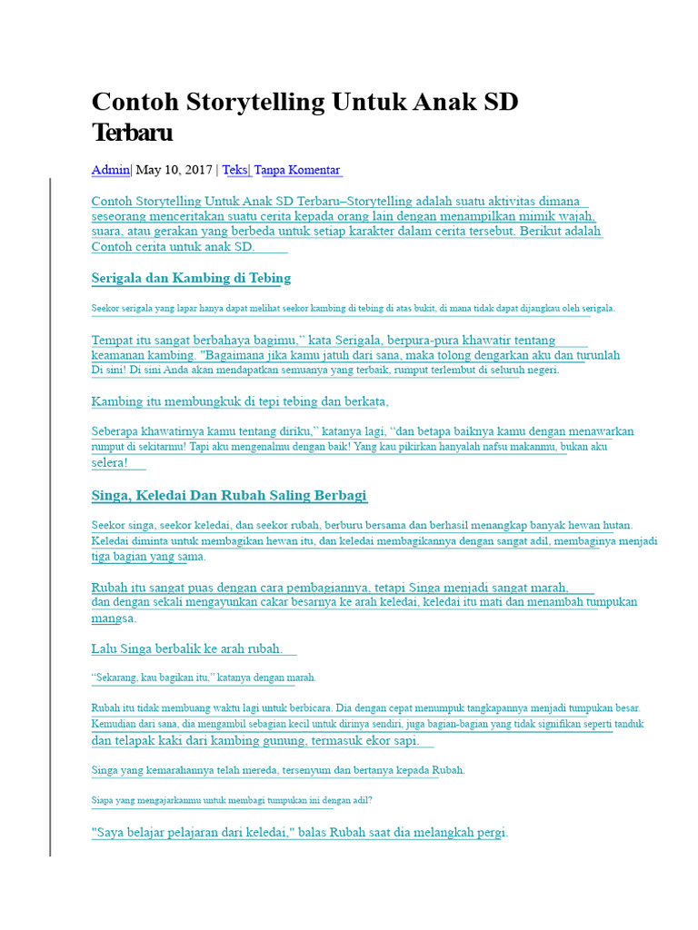 Contoh Storytelling Anak SD Menarik | PDF