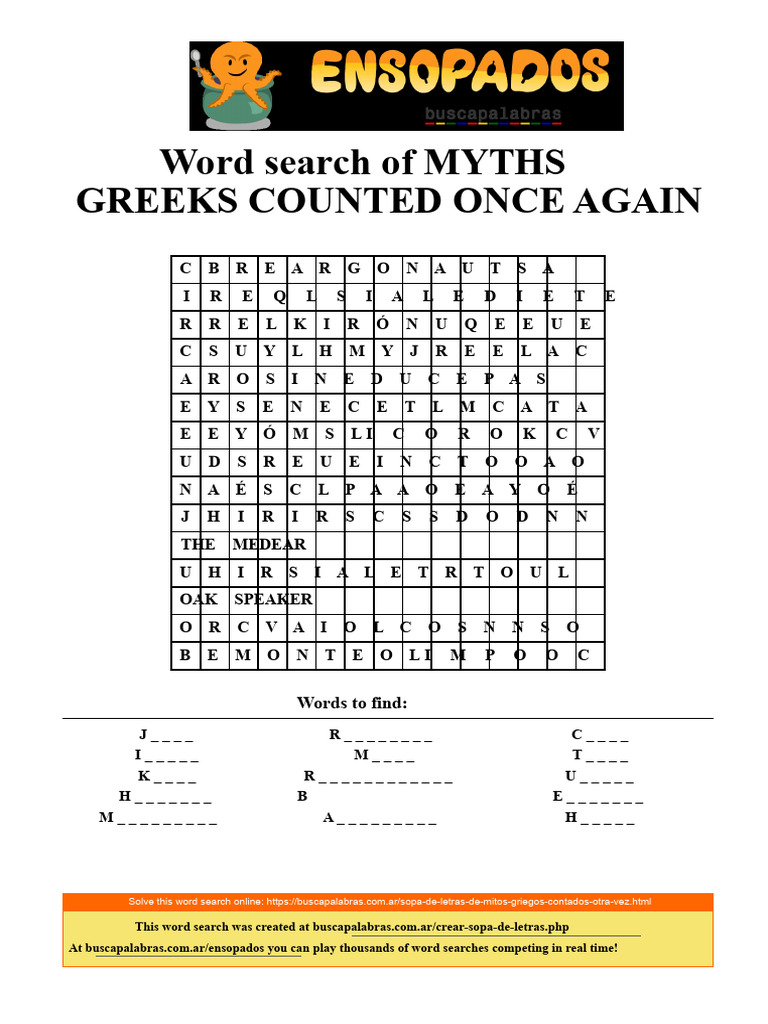 Word Search of Greek Myths Told Again | PDF