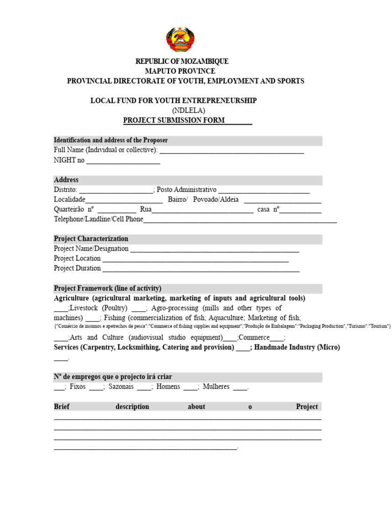 Mozambique Youth Entrepreneurship Project Form | PDF | Economies
