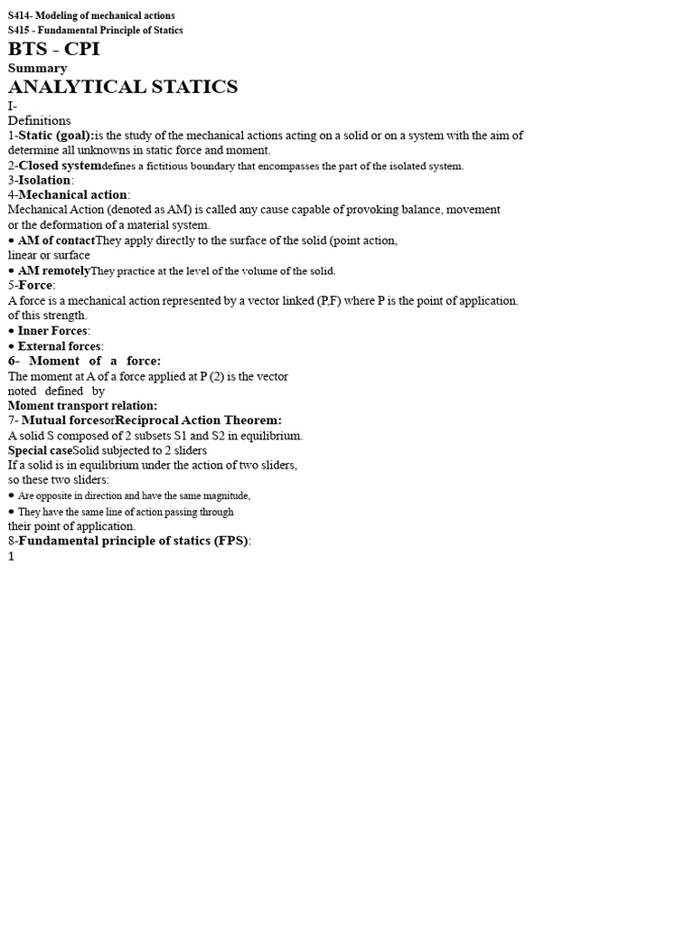 Mechanical Actions and Statics Principles | PDF