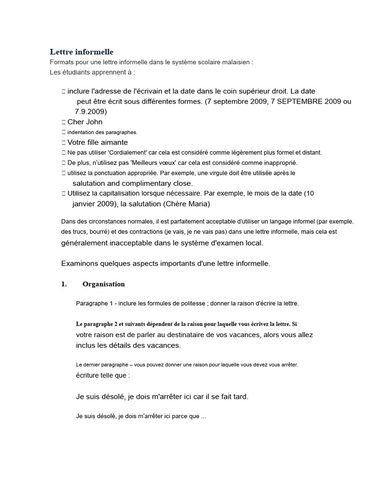 Guide de rédaction d'une lettre informelle | PDF