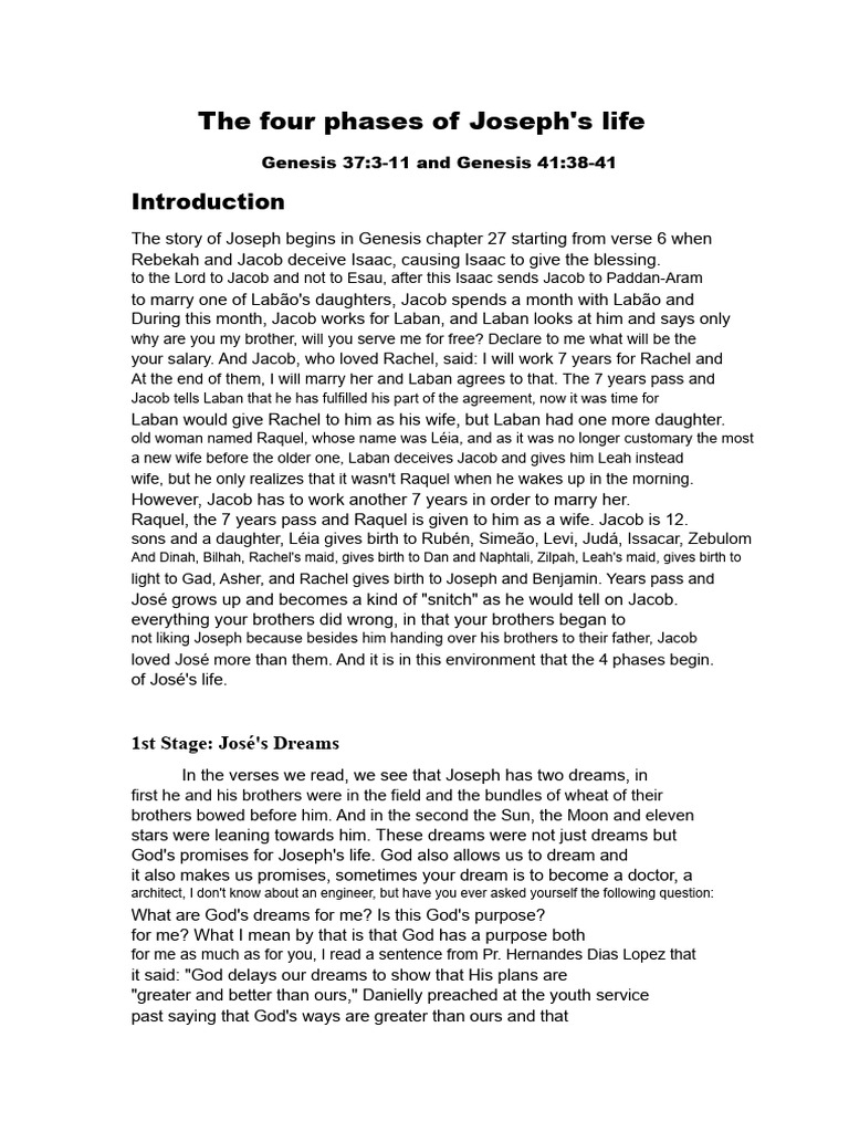 The Four Phases of Joseph's Life | PDF | Jacob | Leah