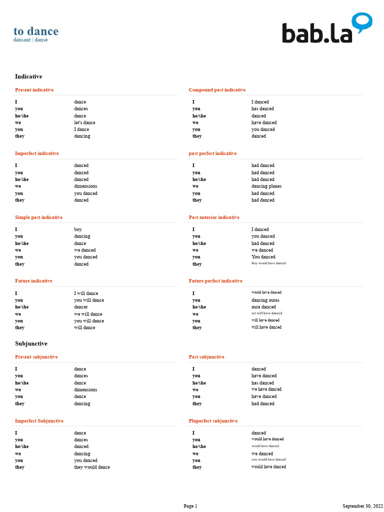 bab.la-conjugation-french-to-dance | PDF | Linguistic Typology | Semantics