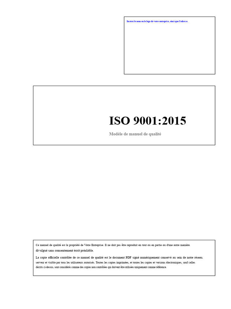 Modèle de Manuel de Qualité ISO 9001 | PDF | Système de management de ...