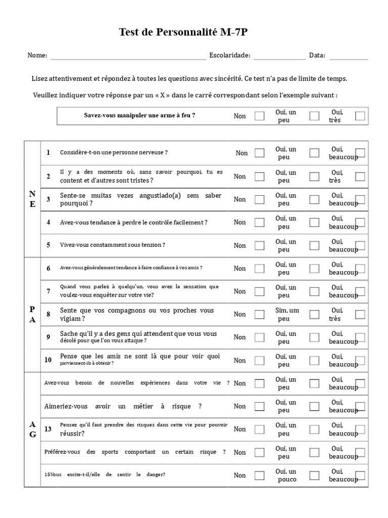 Test de Personnalité M-7P : Évaluation Psychologique | PDF ...