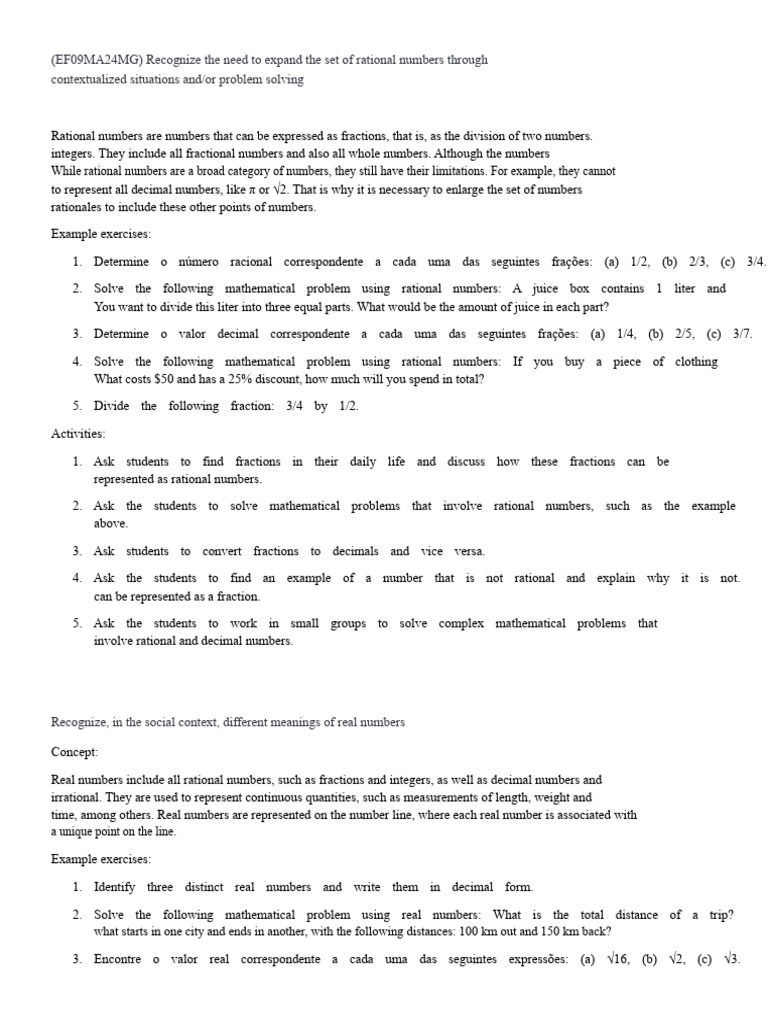 9th Grade Activities | PDF | Numbers | Rational Number