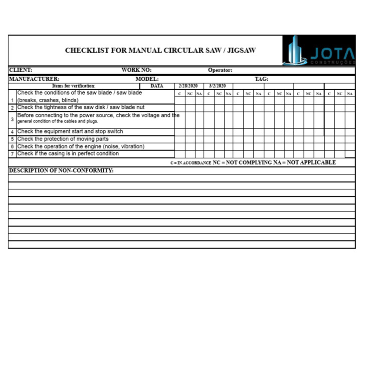 Manual Saw & Jigsaw Safety Checklist | PDF