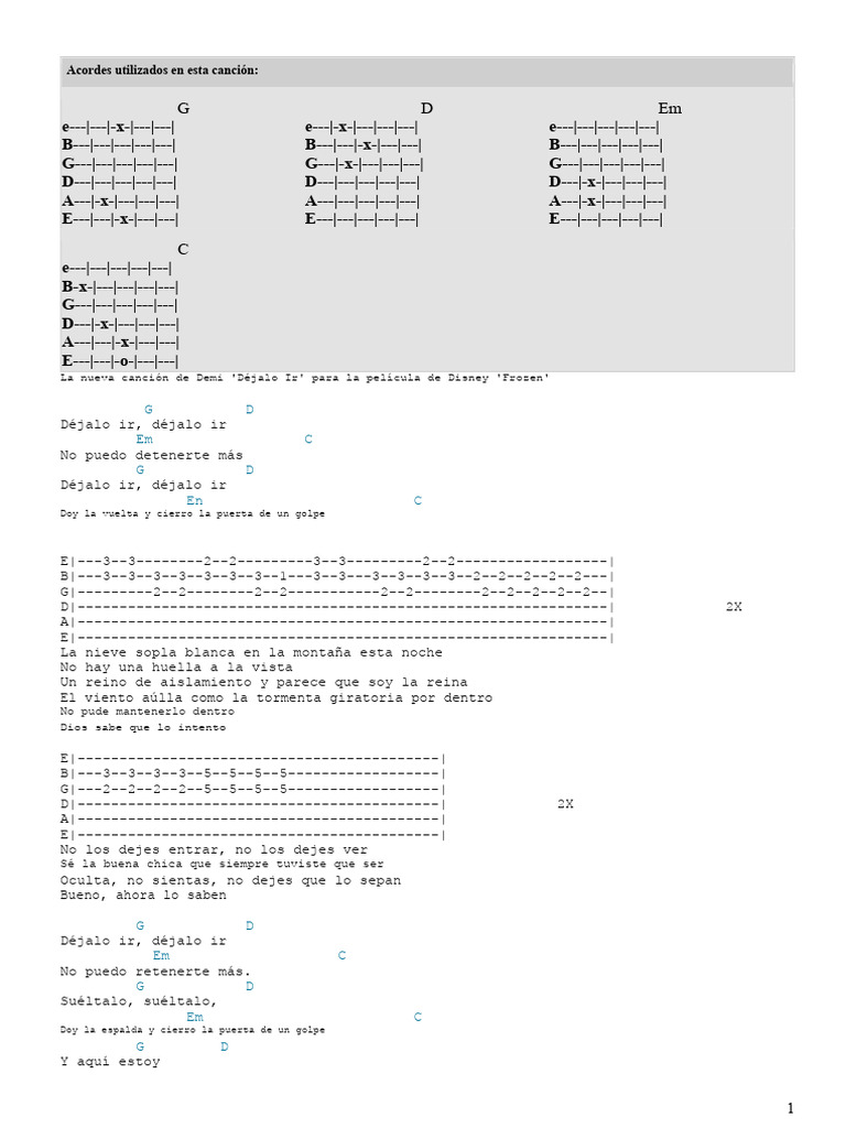 Déjalo Ir Versión Simple Tab & Acordes | PDF | Guitarras | Acorde (Música)