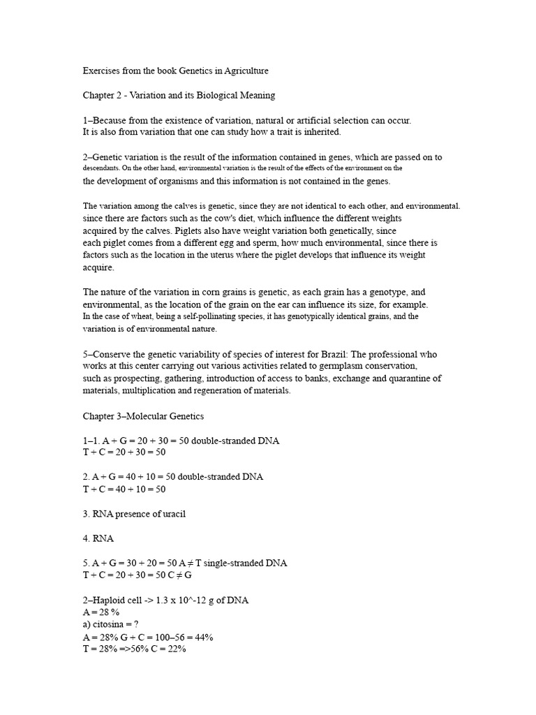 Exercises from the book Genetics in Agriculture.docx | PDF | Dominance ...