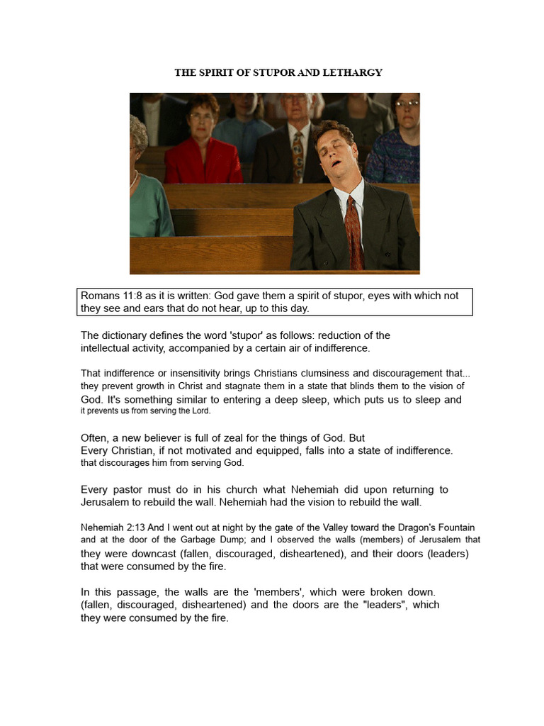 The Spirit of Stupor and Lethargy | PDF | Prayer | God In Christianity
