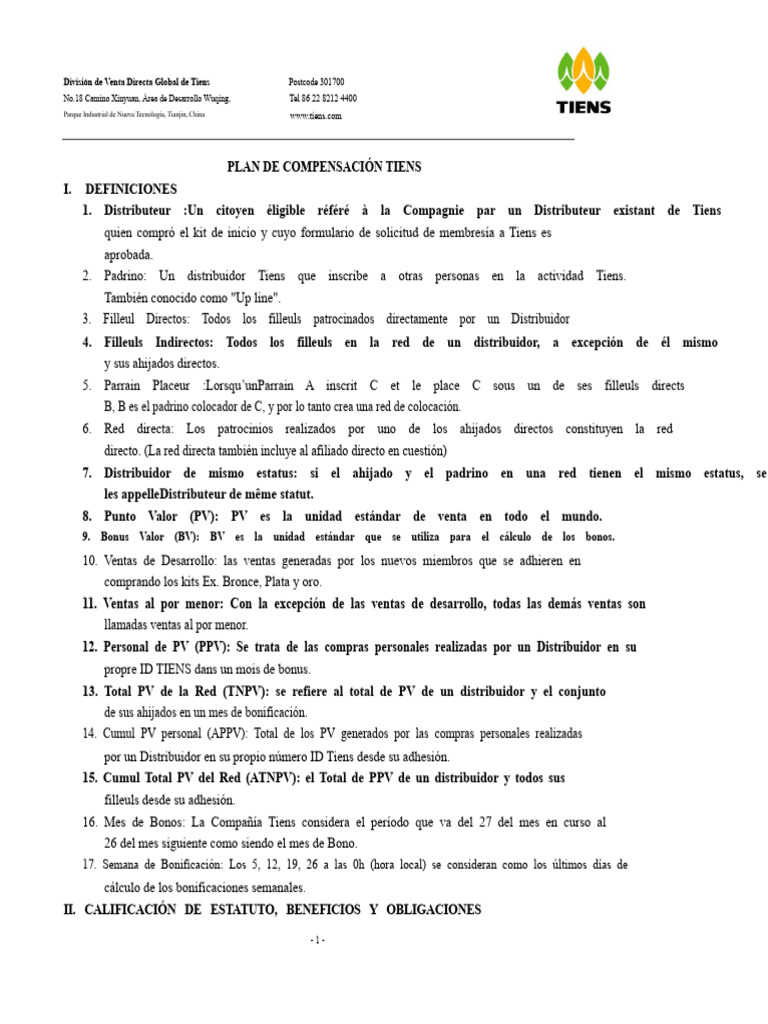 Plan de Compensación Tiens: Guía Completa | PDF