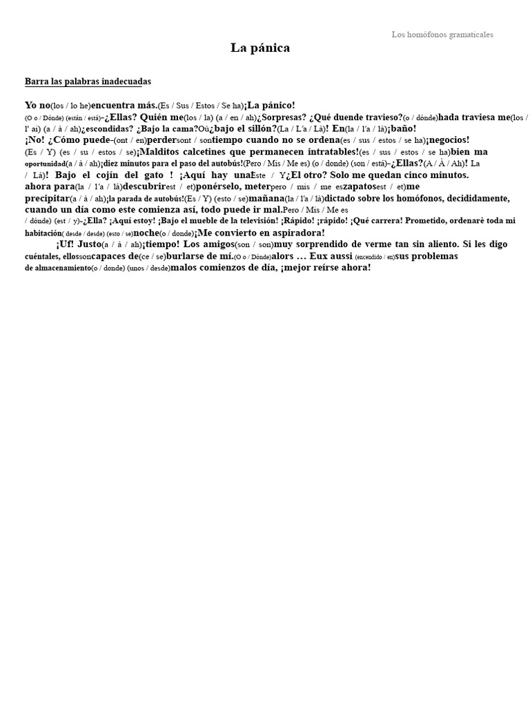 Ejercicio de homófonos gramaticales | PDF