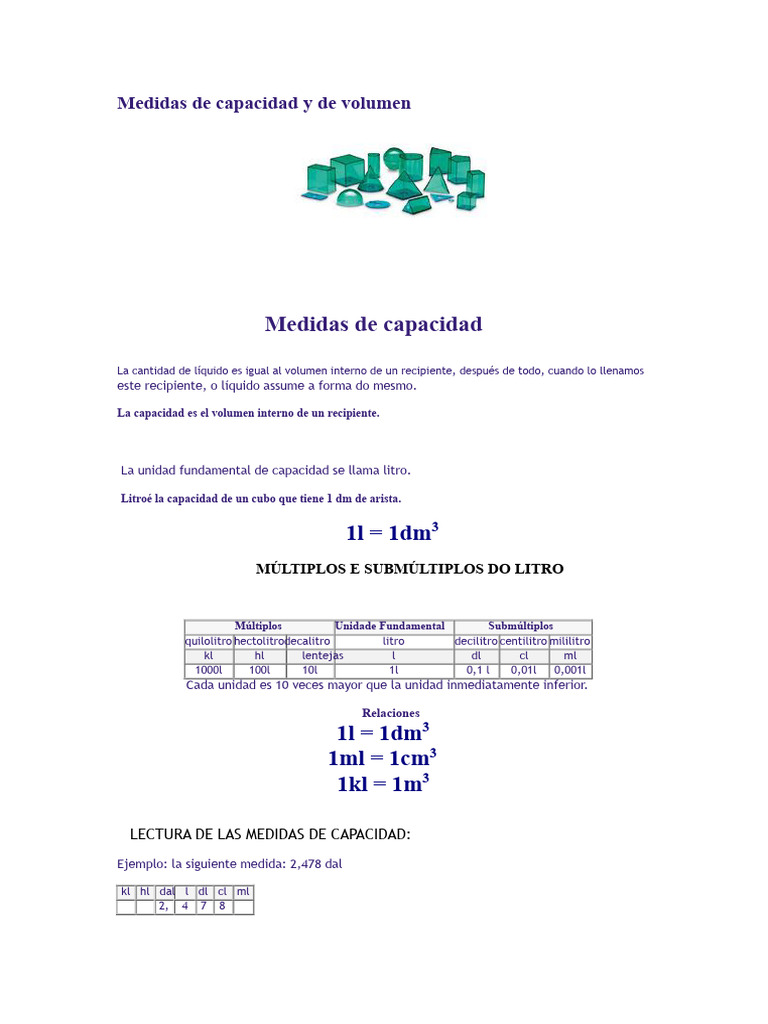 Medidas de Capacidad y Volumen en Litros | PDF | Volumen | Litro