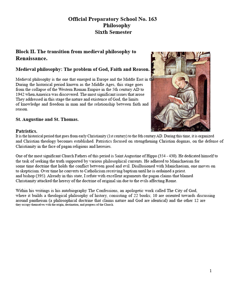 Block II The transition from medieval philosophy to the Renaissance ...