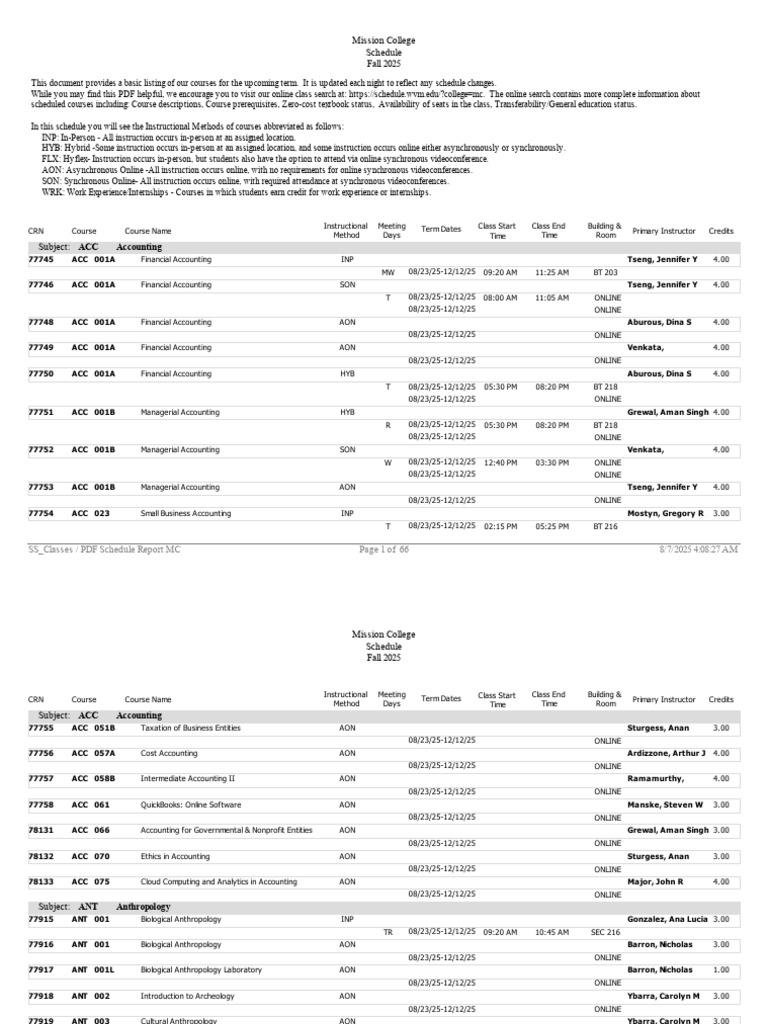 Fall Schedule | PDF