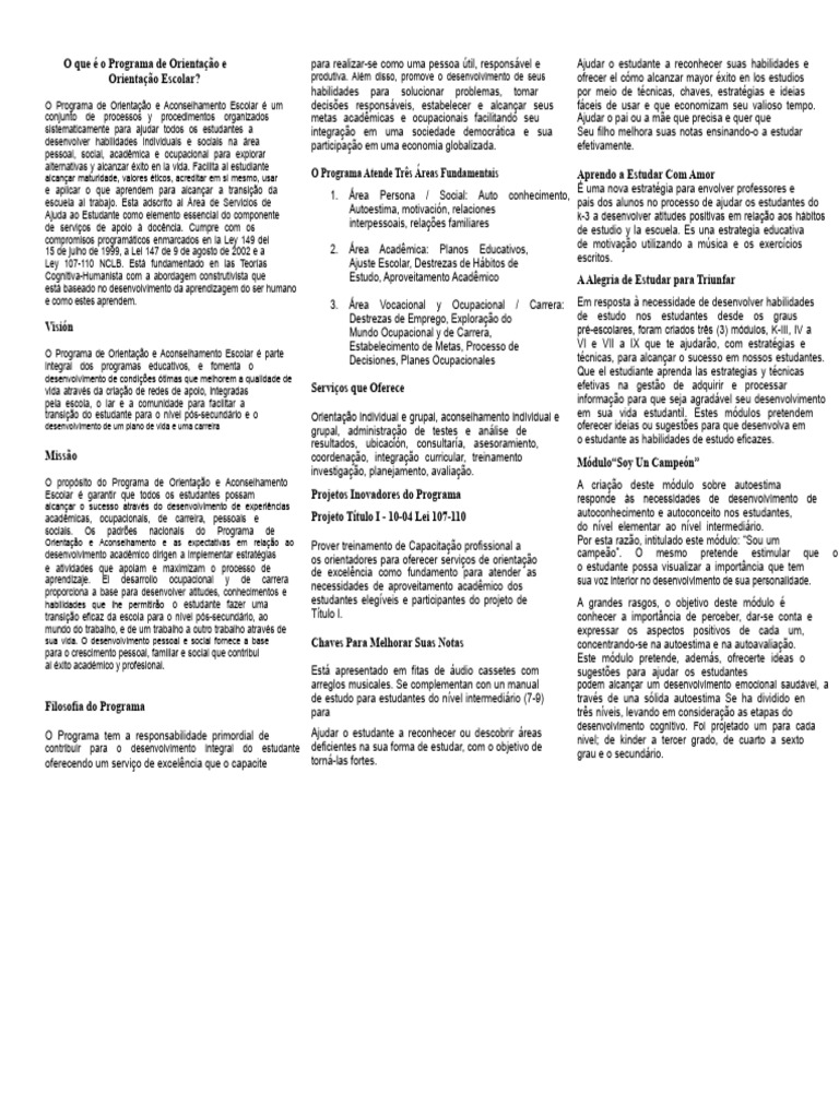 Opúsculo Do Programa de Orientação e Aconselhamento Escolar | PDF ...