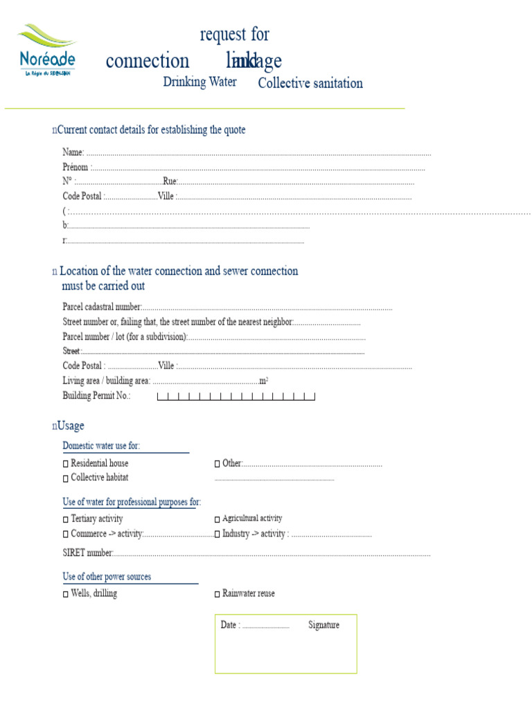 Drinking Water and Sanitation Connection Request | PDF | Sanitation ...