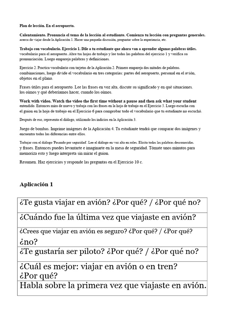 En El Aeropuerto Plan de Lección + Aplicaciones 1, 2 | PDF | Aviación ...