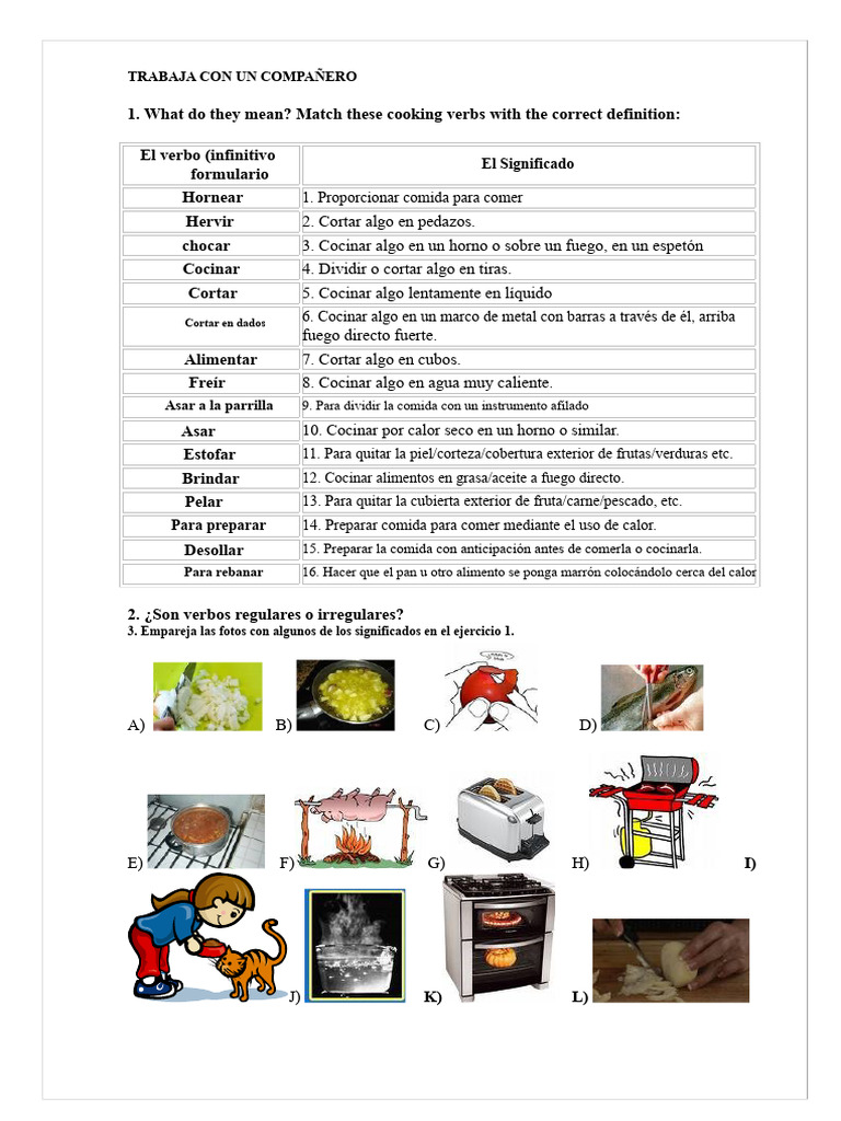 Verbos de Cocina | PDF | Interrogatorio intenso | Alimentos
