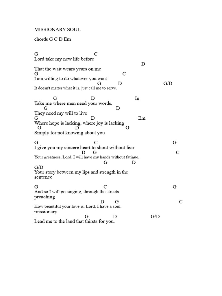 Missionary Soul: Worship Song Chords | PDF