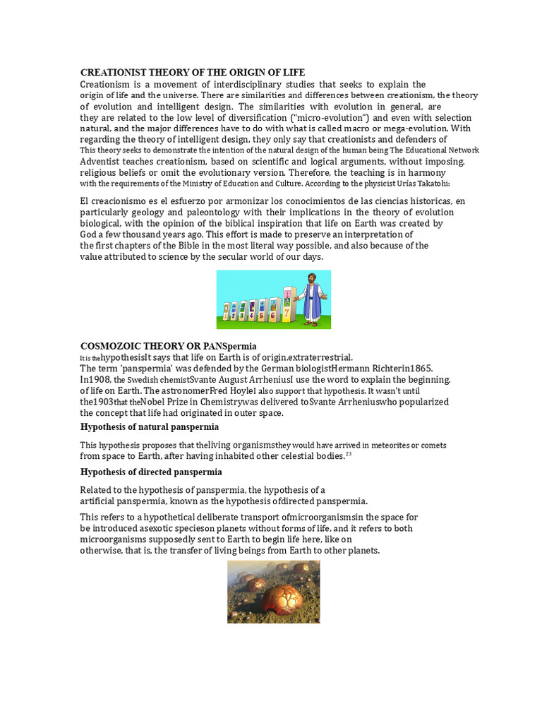 THEORY OF THE ORIGIN OF LIFE CREATIONIST.docx | PDF | Creationism | Life