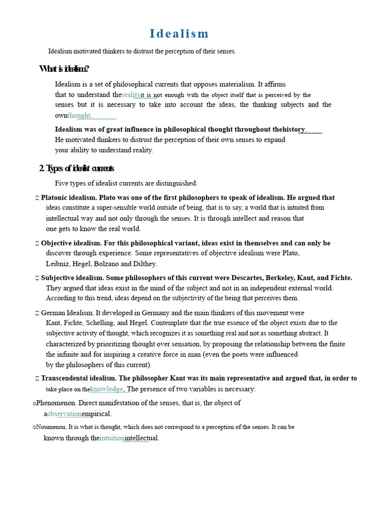 READING 1 Idealism Concept, Characteristics, and Representatives | PDF ...