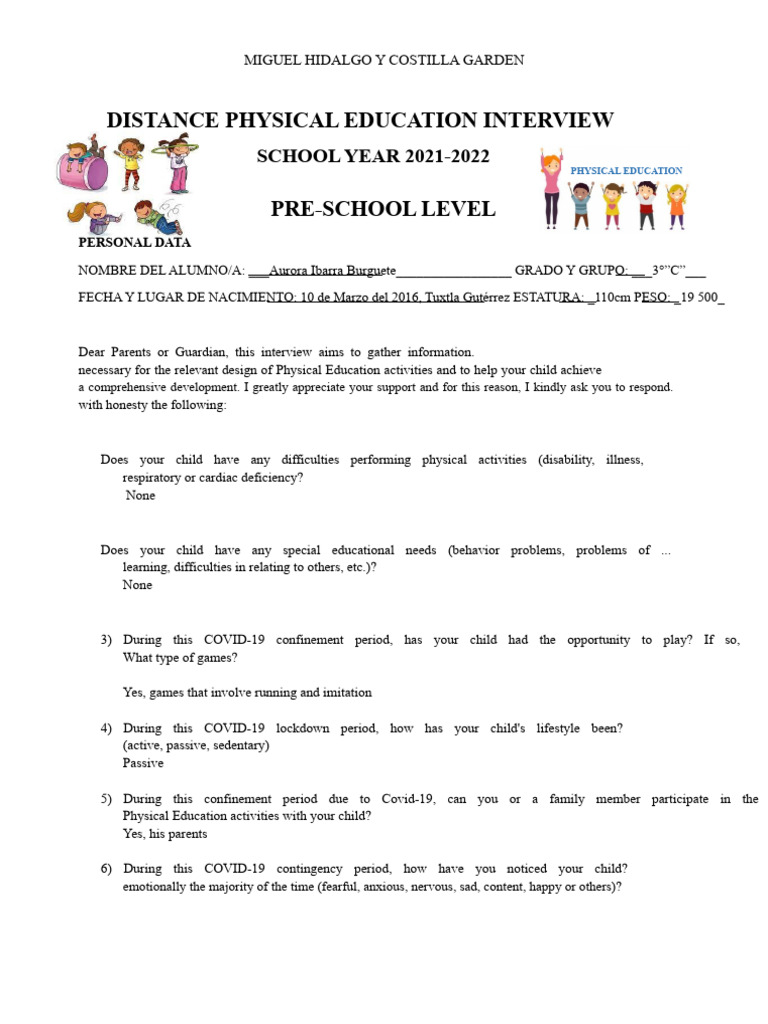 Initial Interview of The Physical Education Area | PDF | Psychology ...