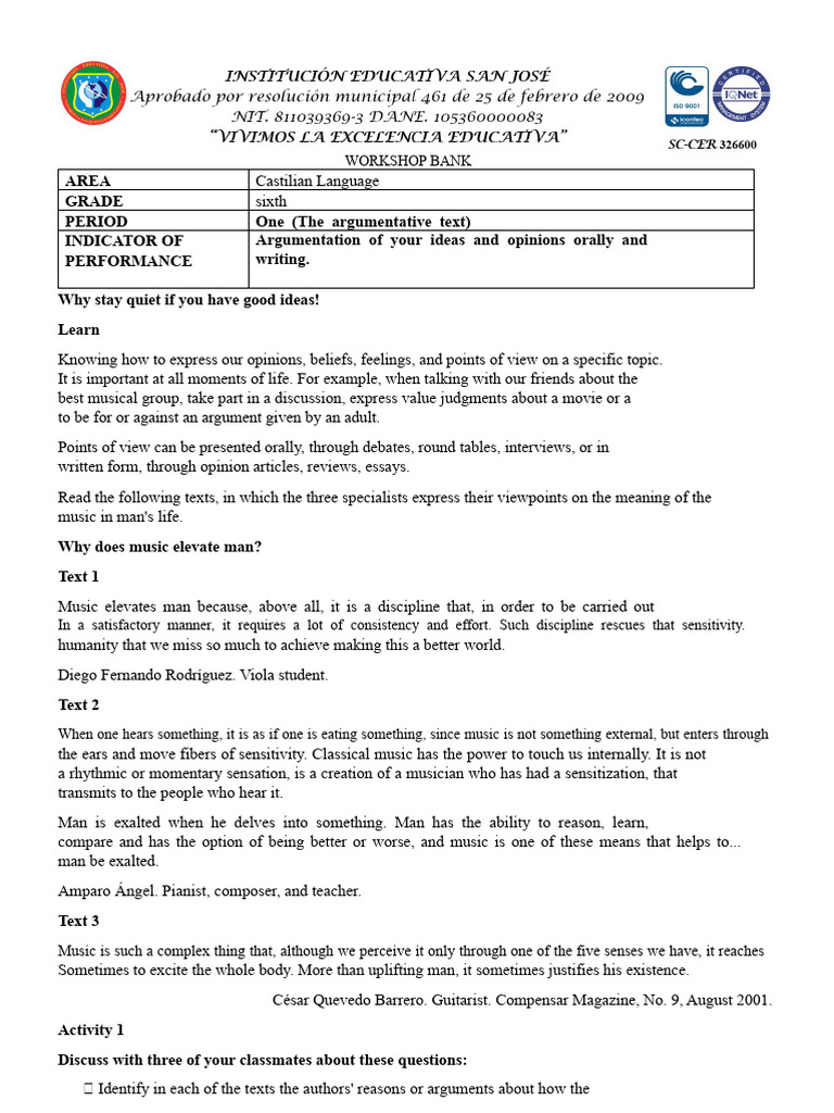 argumentative text 6th grade | PDF