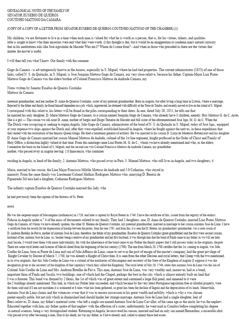 Genealogy of Senator Eusebio de Queirós | PDF | Brazil