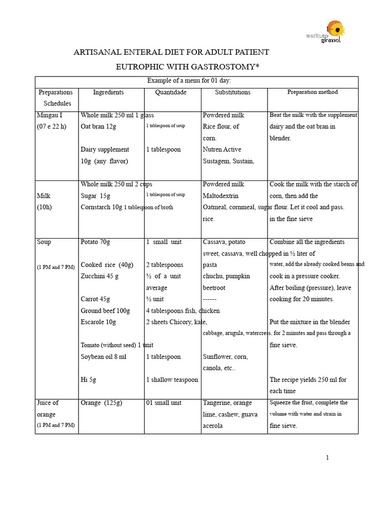 Artisanal Enteral Diet Menu for Adults | PDF | Soup | Flour