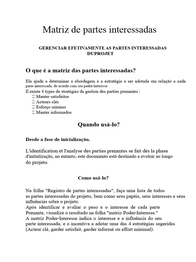 Matriz das partes interessadas | PDF