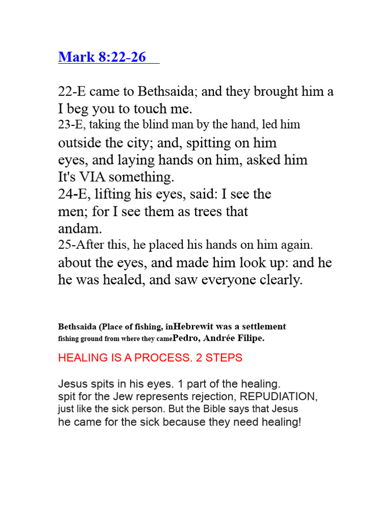Mark 8 - The Healing of The Blind Man | PDF