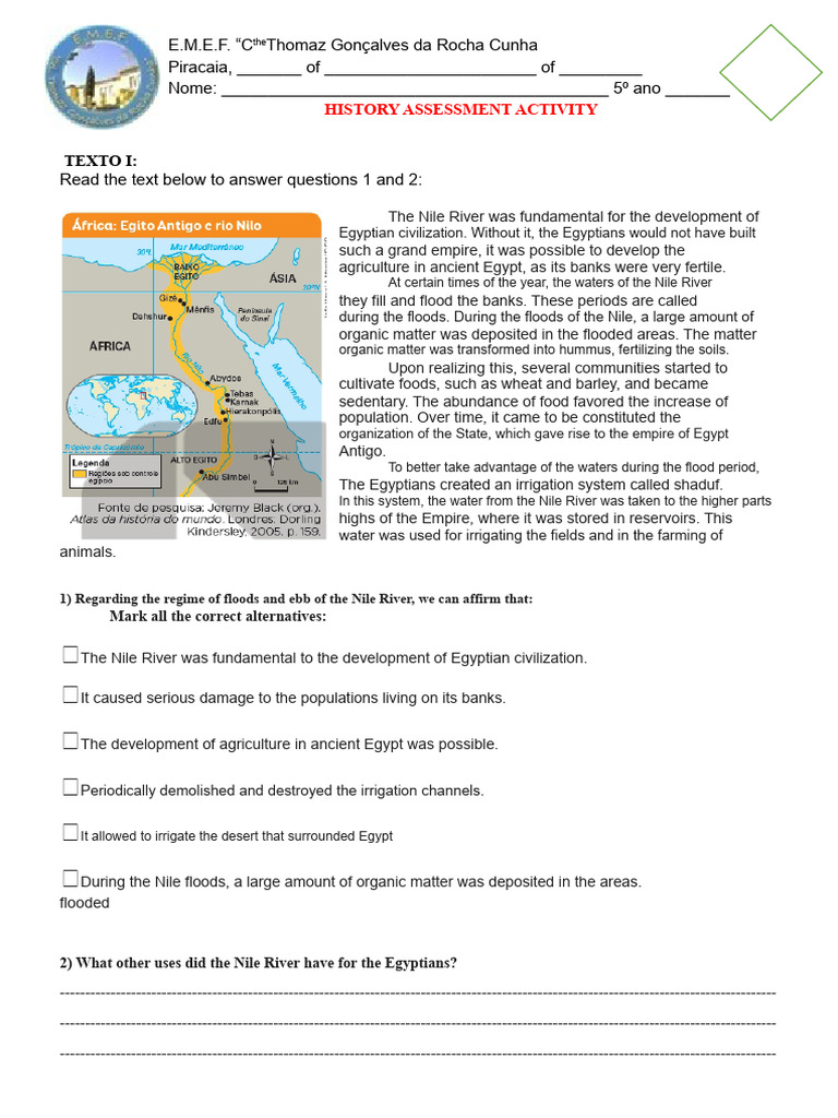 History Assessment - Ancient Egypt | PDF | Ancient Egypt | Pharaoh