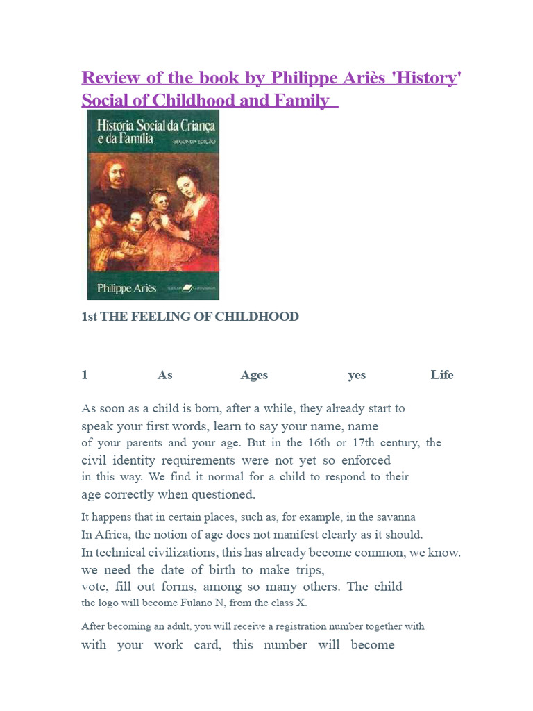 Review of The Book by Philippe Ariès "A Social History of Childhood and ...