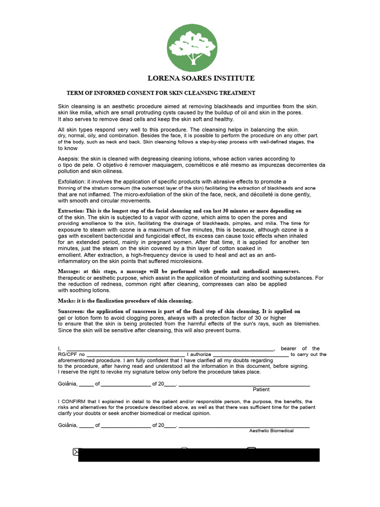 Informed Consent for Skin Cleansing | PDF | Skin | Dermatology