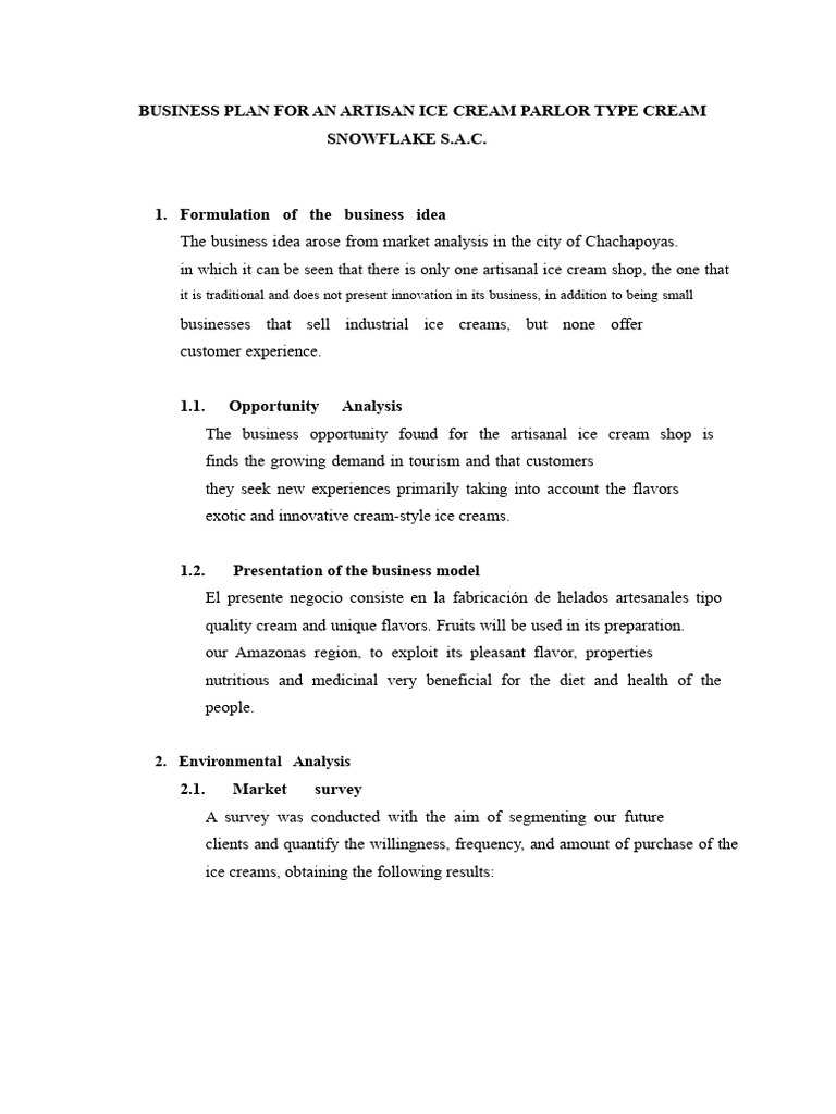 BUSINESS PLAN FOR A CREAMY ARTISAN ICE CREAM SHOP | PDF | Supply Chain ...