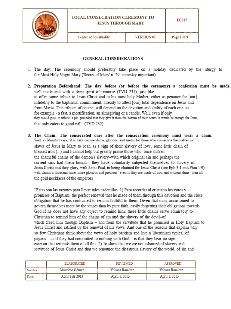 Consecration Ceremony To Jesus Through Mary V2 | PDF | Mary, Mother Of ...