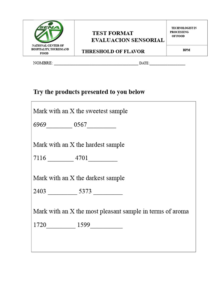 Pair Comparison Test Fruits | PDF