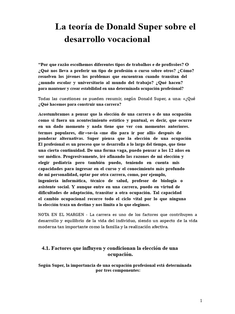 La Teoría de Donald Super Sobre El Desarrollo Vocacional | PDF ...