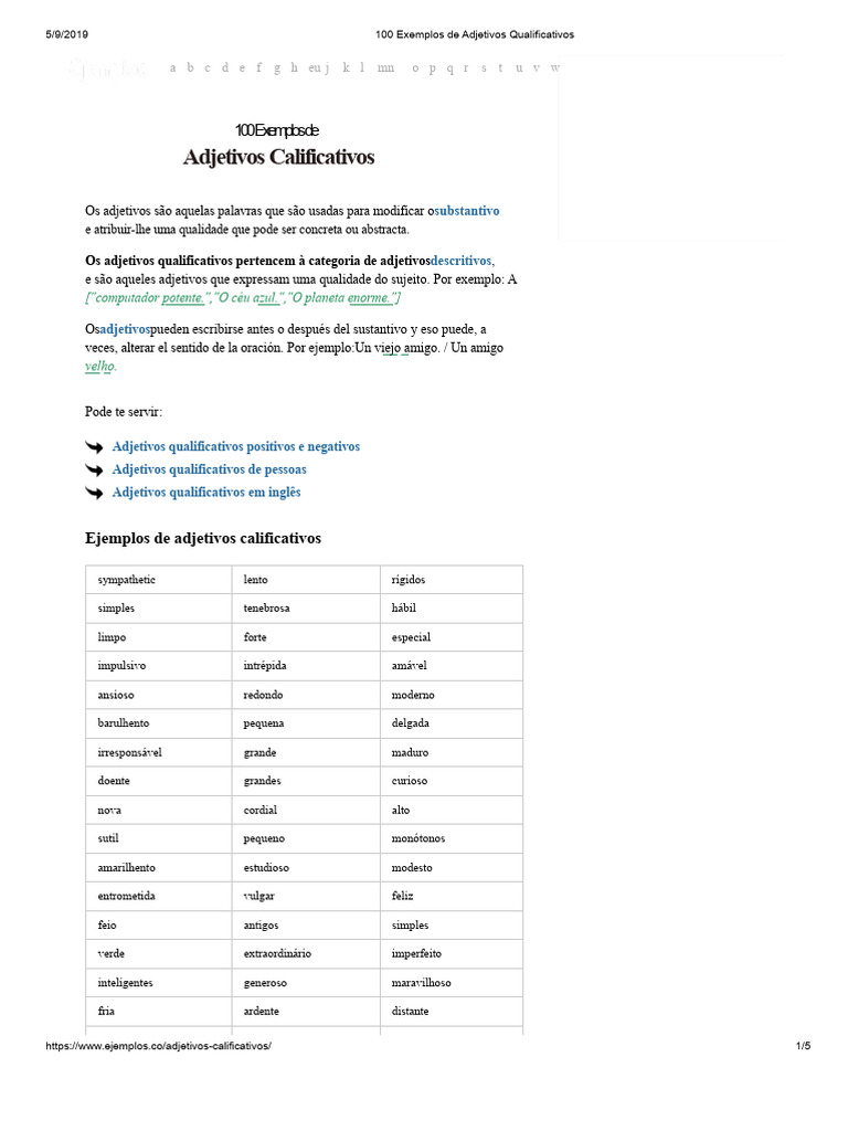 100 Exemplos de Adjetivos Qualificativos | PDF | Adjetivo | Morfologia ...
